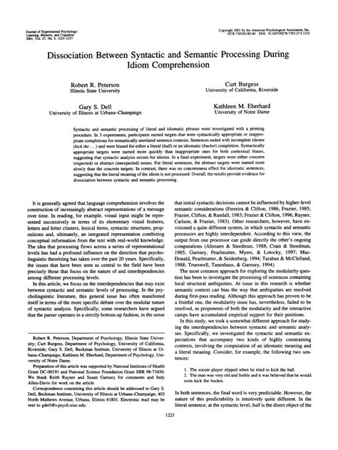 Pdf Dissociation Between Syntactic And Semantic Processing During