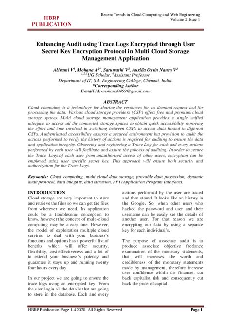 pdf enhancing audit using trace logs encrypted through user secret