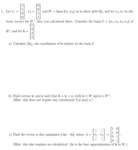 solved 1 let v1 lol and w span {v1 v2} as in sheet