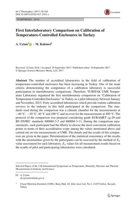 Pdf First Interlaboratory Comparison On Calibration Of Temperature Controlled Enclosures In Turkey