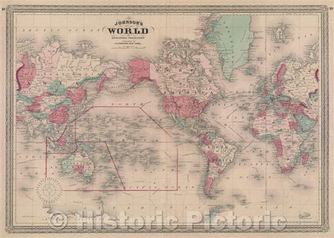Historic Map Johnsons World On Mercators Projection Published By Aj
