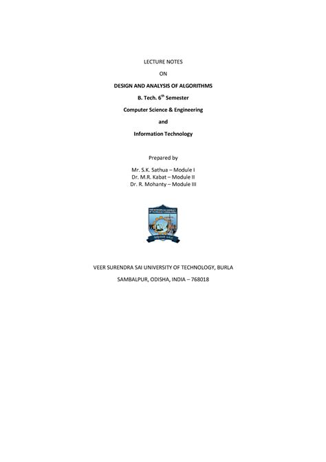 Lecture 1428551222 Algorithm Lecture Notes On Design And Analysis