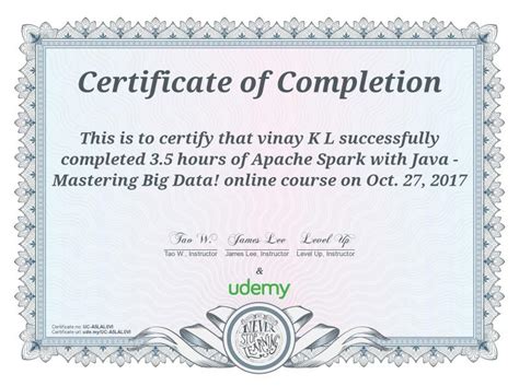 Vinay Bharadwaj On Linkedin Completed Apache Spark With Java Mastering Big Data Udemy