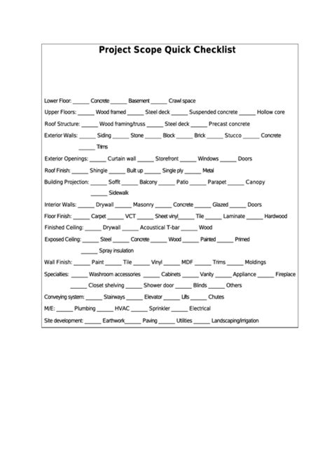 Project Scope Quick Checklist Template Printable Pdf Download