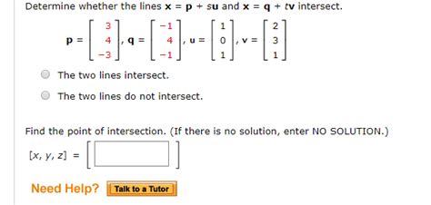 solved determine whether the lines x p su and x q tv