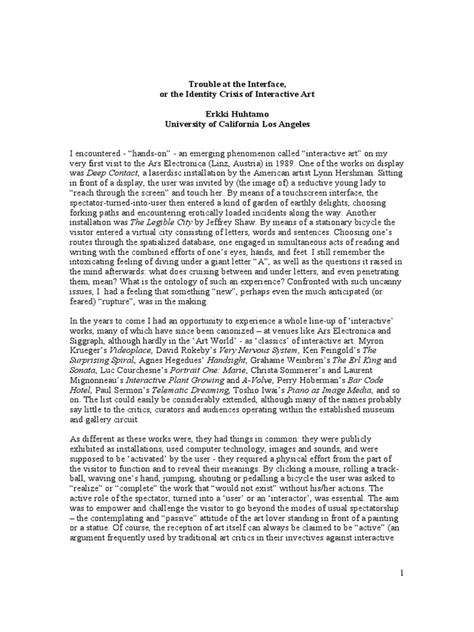 Erkki Huhtamo Trouble At The Interface Or The Identity Crisis Of