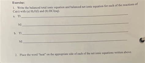 solved exercise 1 write the balanced total ionic equation