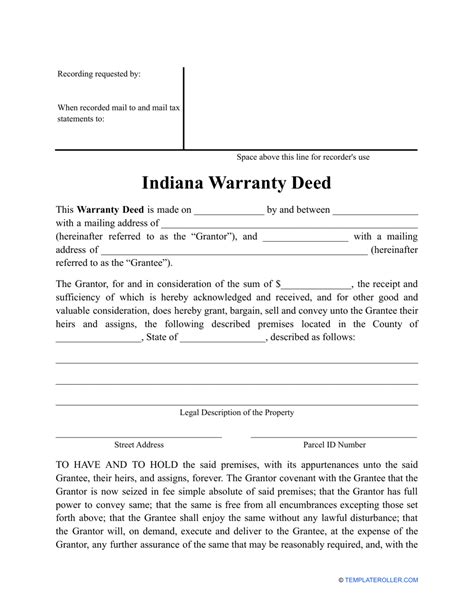 Indiana Warranty Deed Form Fill Out Sign Online And Download Pdf