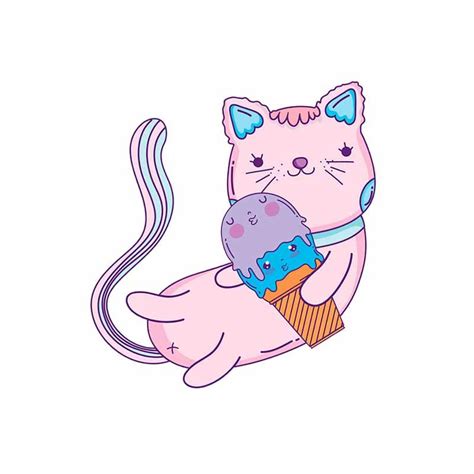 Картинка няшный котик с мороженым для срисовки