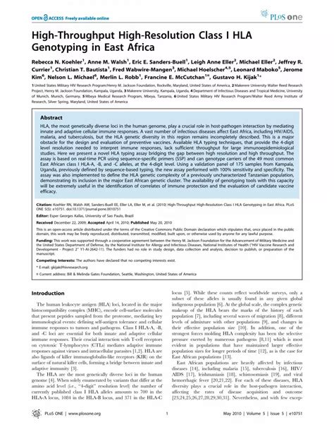 Pdf High Throughput High Resolution Class I Hla Genotyping In East Africa Dokumentips