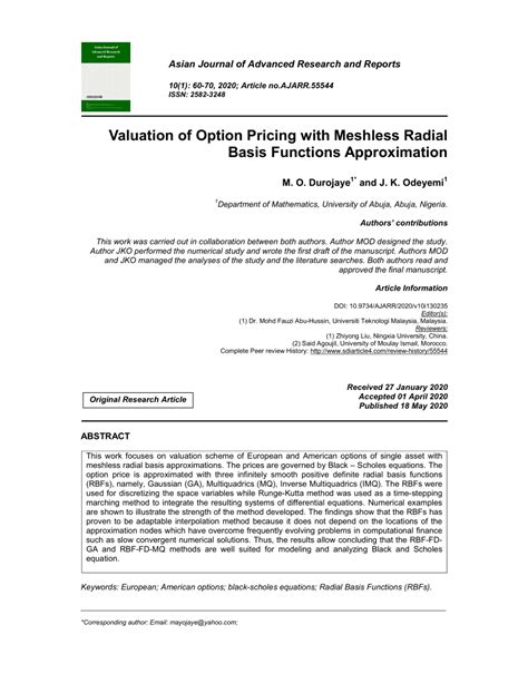 Pdf Valuation Of Option Pricing With Meshless Radial Basis Functions