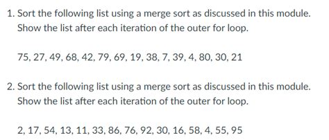 Solved 1 Sort The Following List Using A Merge Sort As