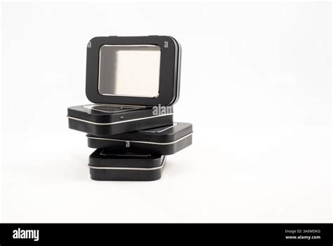 Stack Of Black Metal Small Boxes With Windows For Parts Identification