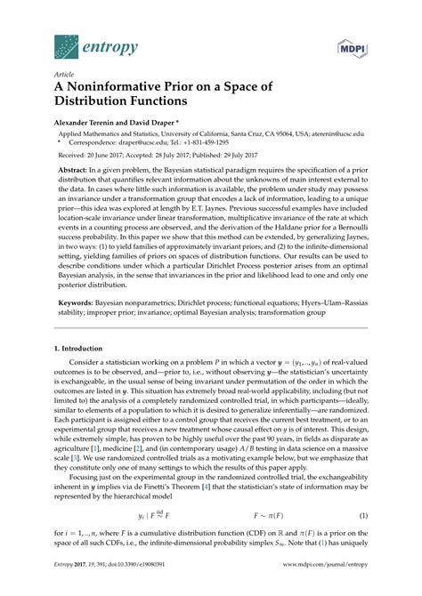 Pdf A Noninformative Prior On A Space Of Distribution Functions