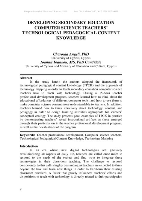 Pdf Developing Secondary Education Computer Science Teachers Technological Pedagogical