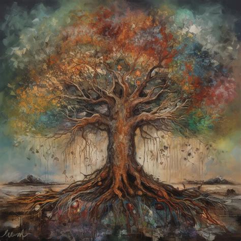 A Painting Of A Tree With The Roots Of A Tree Premium AI Generated Image