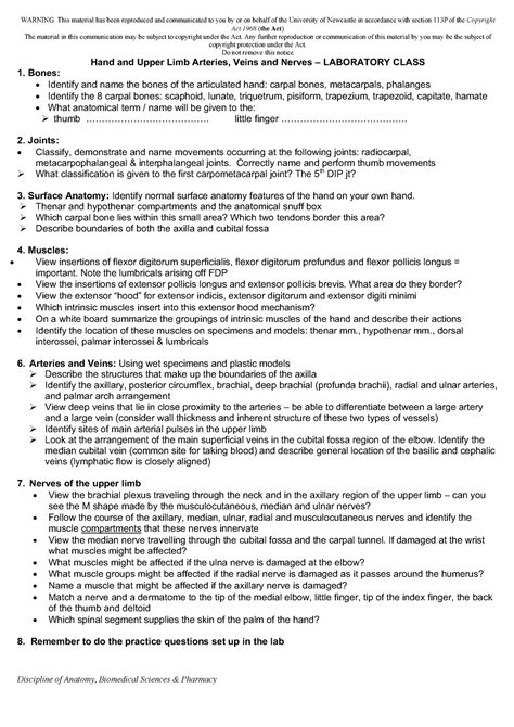 Week Lab Lab Materials Discipline Of Anatomy Biomedical Sciences Pharmacy WARNING This