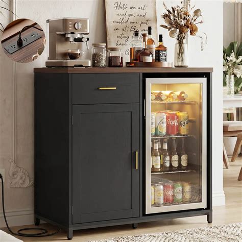Unikito Small Coffee Bar Cabinet With Mini Fridge Space Wine Bar With
