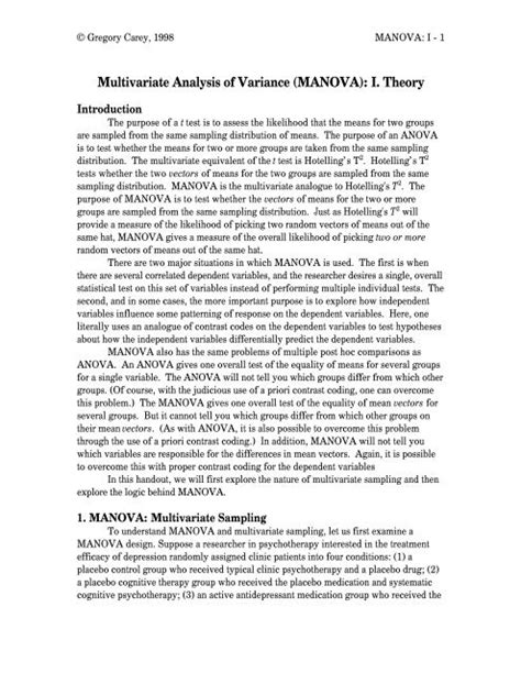 Multivariate Analysis Of Variance Manova I Theory