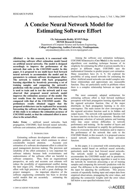Pdf A Concise Neural Network Model For Estimating Software Effort