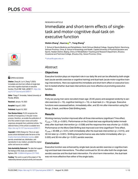 Pdf Immediate And Short Term Effects Of Single Task And Motor