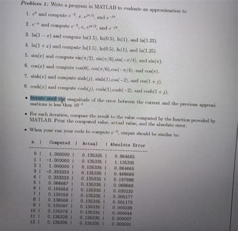 Solved Problem 1 Write A Program In Matlab To Evaluate An