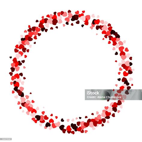 텍스트를 위한 공간이 있는 빨간색 하트 원형 프레임입니다 색종이 하트로 만든 화환 발렌타인 데이 또는 결혼식과 어머니의 날의