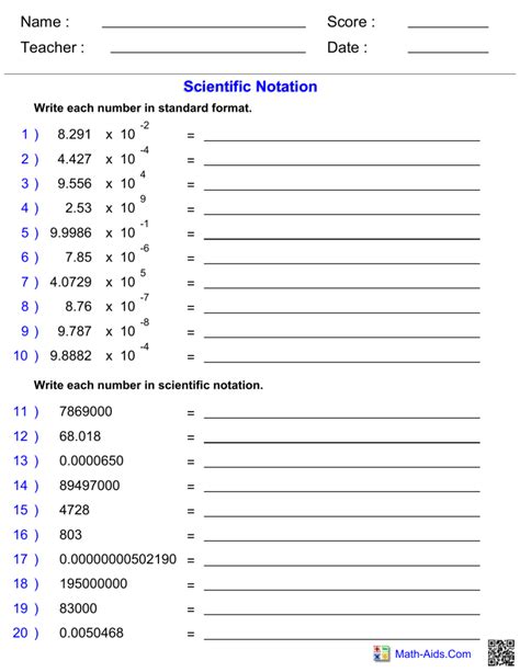 Scientific Notation Worksheet