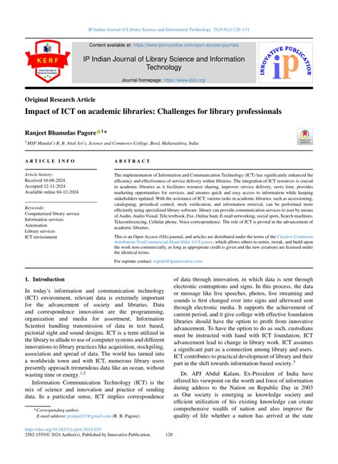 Pdf Impact Of Ict On Academic Libraries Challenges For Library Professionals