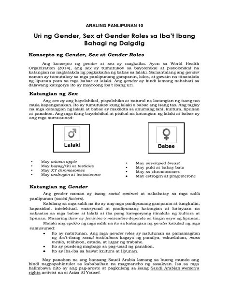 Uri Ng Gender Sex At Gender Roles Sa Ibat Ibang Bahagi Ng Daigdig Pdf