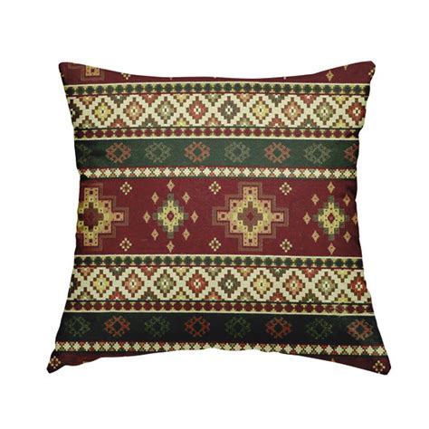 Persia Aztec Red Burgundy Green Chenille Upholstery Fabric Traditional