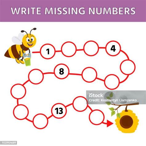 유치원 아이 들을 위한 수학 교육 논리 게임 행을 완성 하 고 누락 된 숫자를 씁니다 여가활동 게임에 대한 스톡 벡터 아트 및