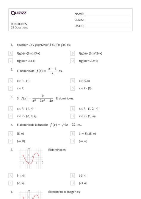 Funciones Hojas De Trabajo Para Grado En Quizizz Gratis E Imprimible