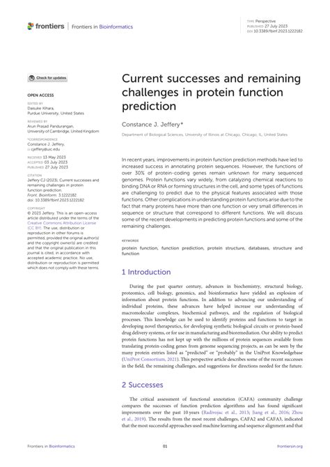 Pdf Current Successes And Remaining Challenges In Protein Function
