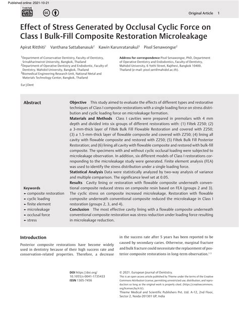 Pdf Effect Of Stress Generated By Occlusal Cyclic Force On Class I Bulk Fill Composite