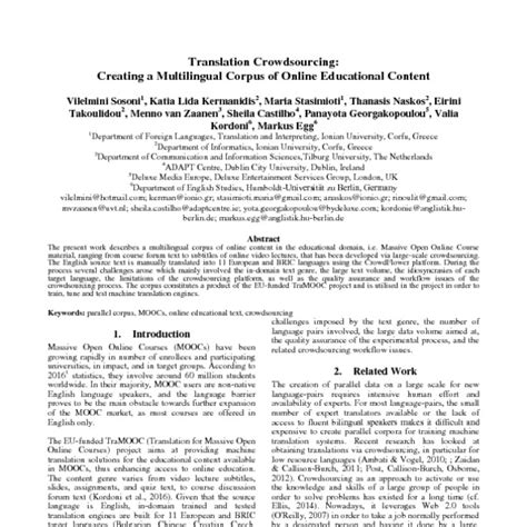 Translation Crowdsourcing Creating A Multilingual Corpus Of Online Educational Content Acl