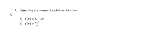 Solved Determine The Inverse Of Each Linear Chegg