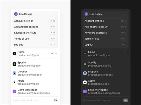 Workspaceprofile Menu By Lisa Cosme On Dribbble