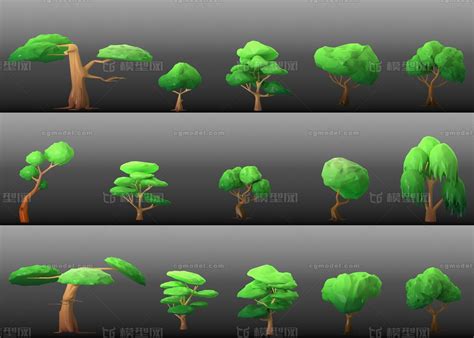 Lowpoly树 卡通树模型 树木模型库 3ds Max Max 模型下载 Cg模型网