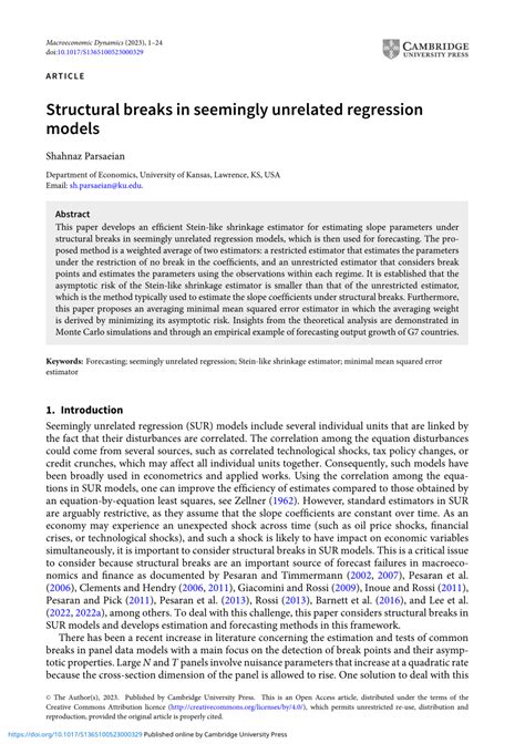 Pdf Structural Breaks In Seemingly Unrelated Regression Models