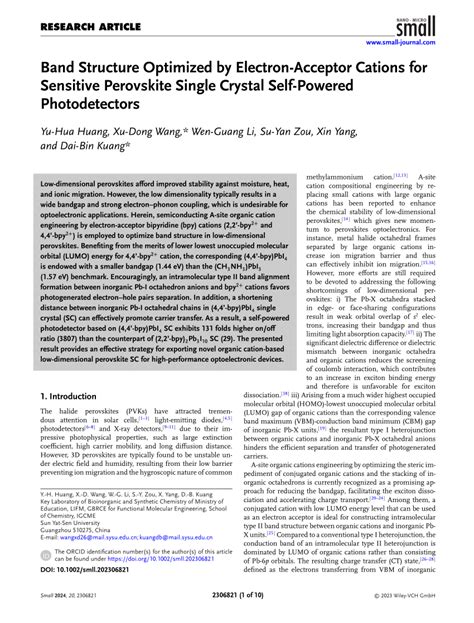 Band Structure Optimized By Electron‐acceptor Cations For Sensitive Perovskite Single Crystal