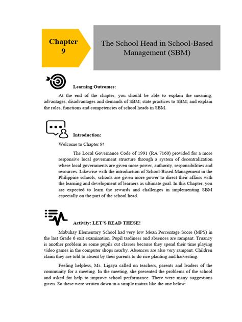 Chapter 9the School Head In School Based Management Sbmtvet Module