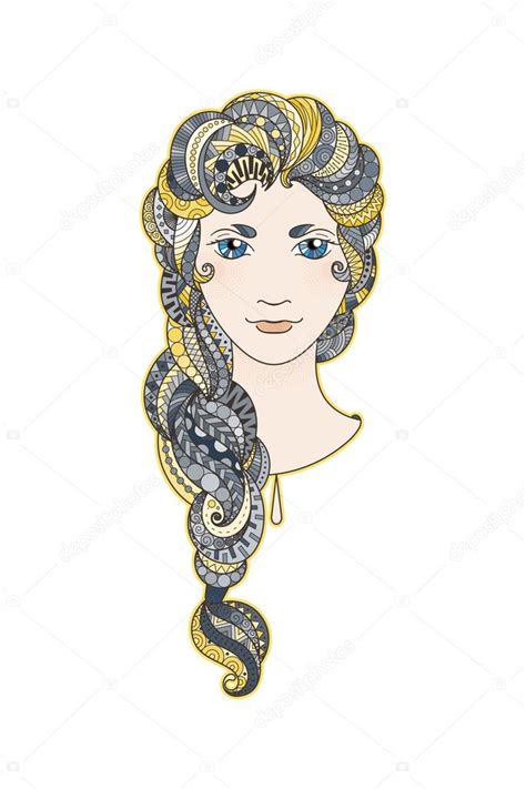 Hermosa Chica Con Intrincadamente Modelado Trenza Zentangle Y Ojos