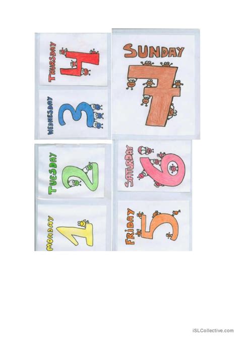 Days Of The Week Numbers 1 7 Color English Esl Worksheets Pdf And Doc