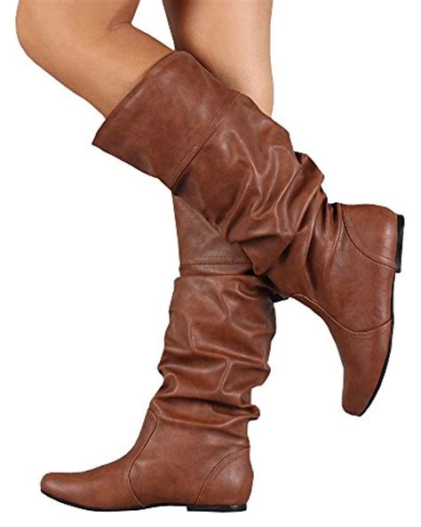 Womens Knee High Boots Leather Wide Calf Riding Low Heel Flat Winter