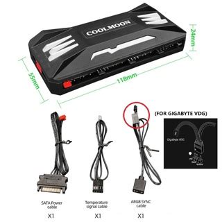 COOLMOON ARGB Hub V PIN ARGB Pin PWM PC Case CPU Fan Controller Remote Light AURA Sync