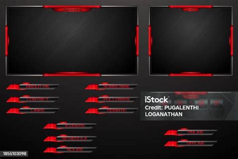 스트림 오버레이 웹캠 화면 프레임 및 스트림 경고 게임 및 비디오 방송을 위한 검은색 및 빨간색 테두리가 있는 화면 패널 게이머에 대한 스톡 벡터 아트 및 기타 이미지
