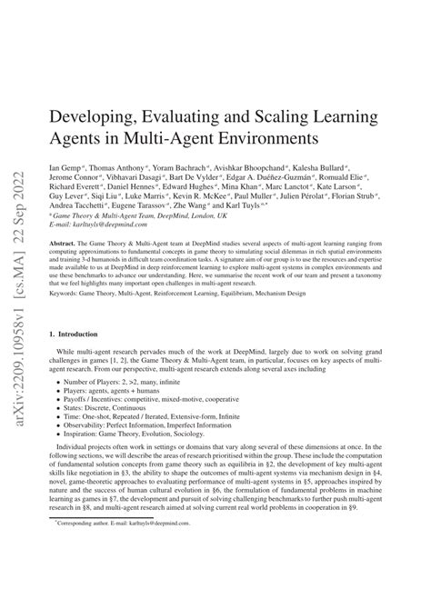 Pdf Developing Evaluating And Scaling Learning Agents In Multi Agent