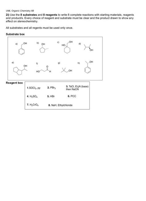 solved uml organic chemistry nb 21 use the 8 substrates and