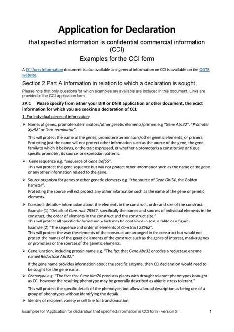 application for declaration that specified information is cci examples